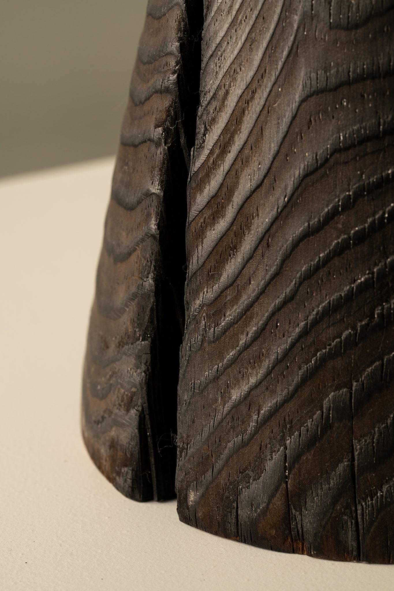 Sculptural Table Lamp Mezquite Burned Pinewood Flexible Natural Linen ...