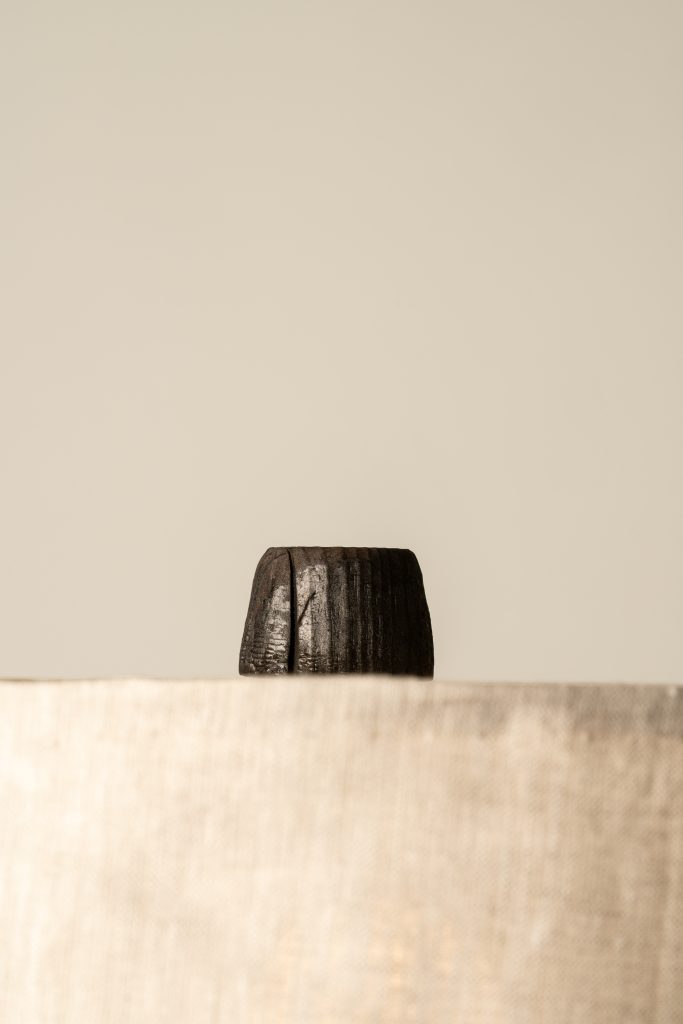 Mezquite Sculptural Table Lamp Burned Pinewood Flexible Natural Linen ...