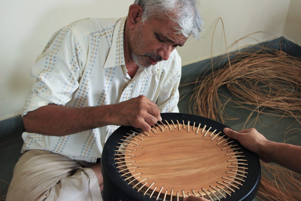 Ciro Stool – Cane Woven Wood And Aluminum Stool by Murubi | ADORNO DESIGN