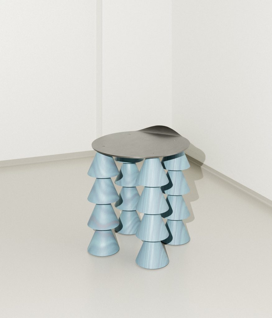 N1 Cena – Sky-Blue Wood and Aluminum Stool by DONÓ Design | ADORNO DESIGN
