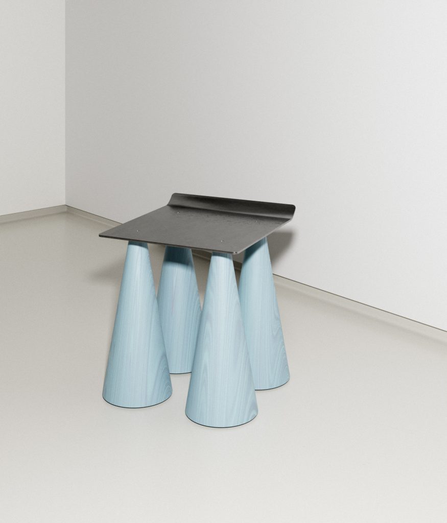 N2 Cena – Sky-Blue Wood and Aluminum Stool by DONÓ Design | ADORNO DESIGN