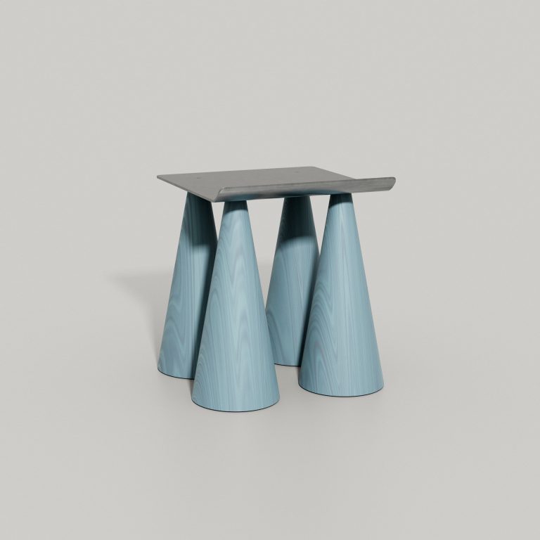 N2 Cena – Sky-Blue Wood and Aluminum Stool by DONÓ Design | ADORNO DESIGN