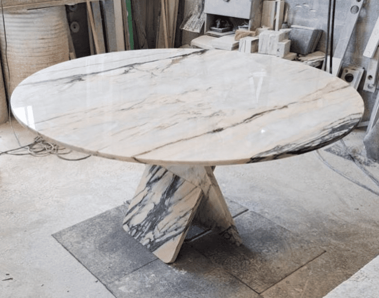 Balance – Round White Marble Dining Table by DOVAIN Studio | ADORNO DESIGN