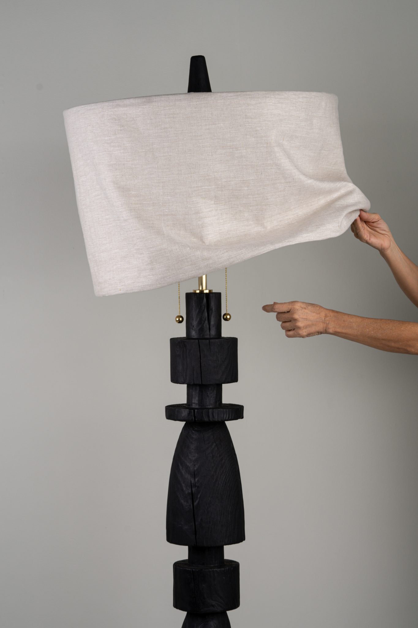 Mezquite Sculptural Floor Lamp Burned Pinewood Flexible Natural Linen ...